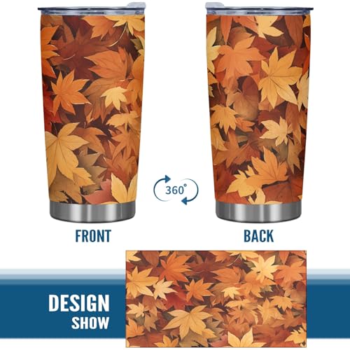 QWEUIOP 20oz Insulated Travel Coffee Mug Autumn Maple Leaf Stainless Steel Tumbler with Lid Double Wall Vacuum Coffee Cup For Hot and Cold Drinks14198