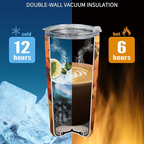 QWEUIOP 20oz Insulated Travel Coffee Mug Autumn Maple Leaf Stainless Steel Tumbler with Lid Double Wall Vacuum Coffee Cup For Hot and Cold Drinks14198