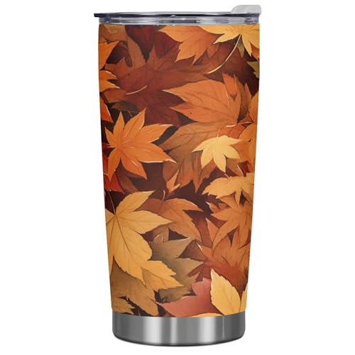 QWEUIOP 20oz Insulated Travel Coffee Mug Autumn Maple Leaf Stainless Steel Tumbler with Lid Double Wall Vacuum Coffee Cup For Hot and Cold Drinks14198