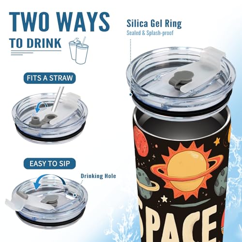 QWEUIOP 20oz Insulated Travel Coffee Mug Cartoon Outer Space Planet Rocket Stainless Steel Tumbler with Lid Double Wall Vacuum Coffee Cup For Hot and Cold Drinks14143