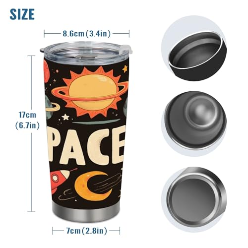 QWEUIOP 20oz Insulated Travel Coffee Mug Cartoon Outer Space Planet Rocket Stainless Steel Tumbler with Lid Double Wall Vacuum Coffee Cup For Hot and Cold Drinks14143