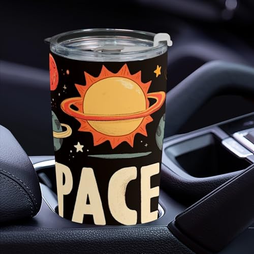 QWEUIOP 20oz Insulated Travel Coffee Mug Cartoon Outer Space Planet Rocket Stainless Steel Tumbler with Lid Double Wall Vacuum Coffee Cup For Hot and Cold Drinks14143