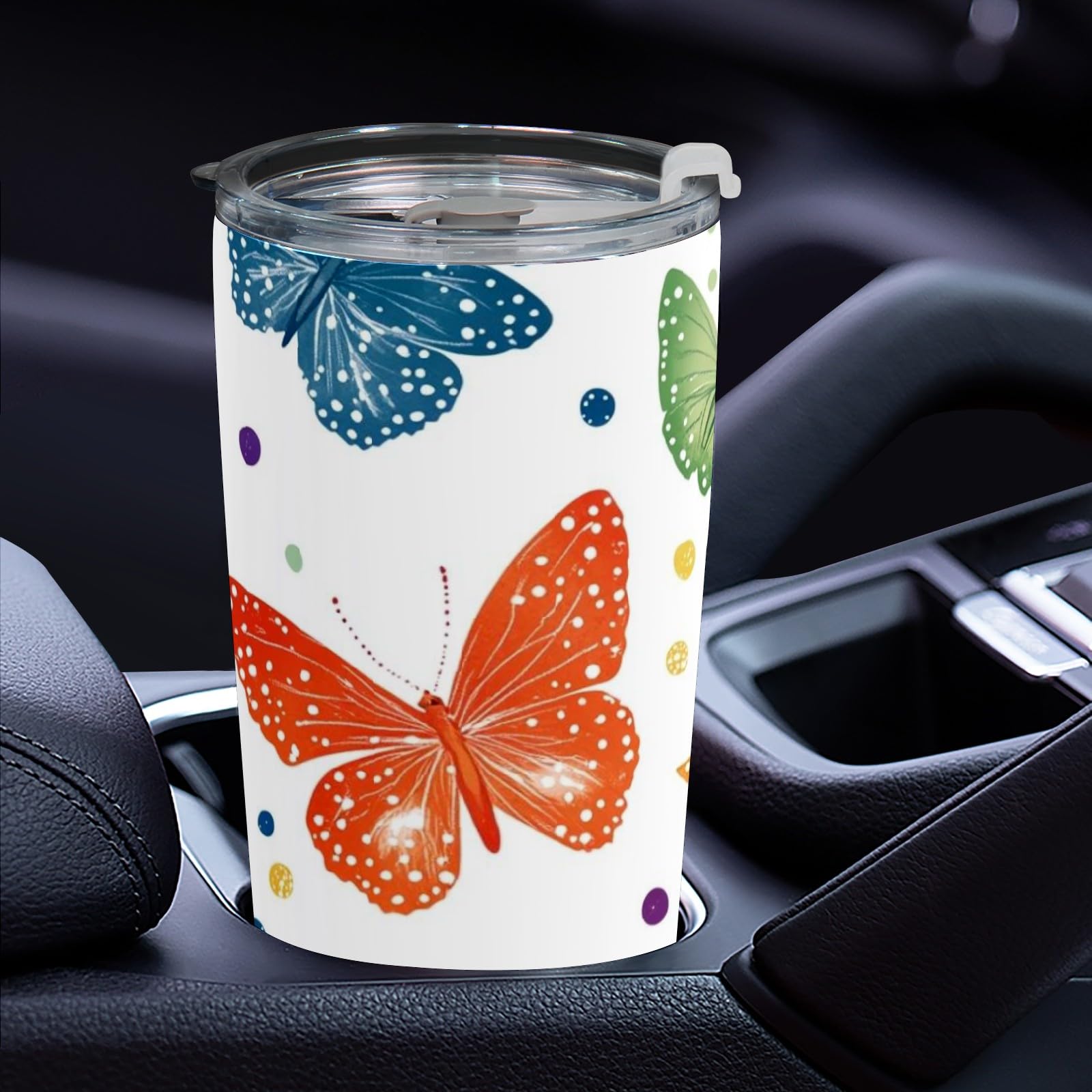 QWEUIOP 20oz Insulated Travel Coffee Mug Retro Butterfly Pattern Stainless Steel Tumbler with Lid Double Wall Vacuum Coffee Cup For Hot and Cold Drinks14029