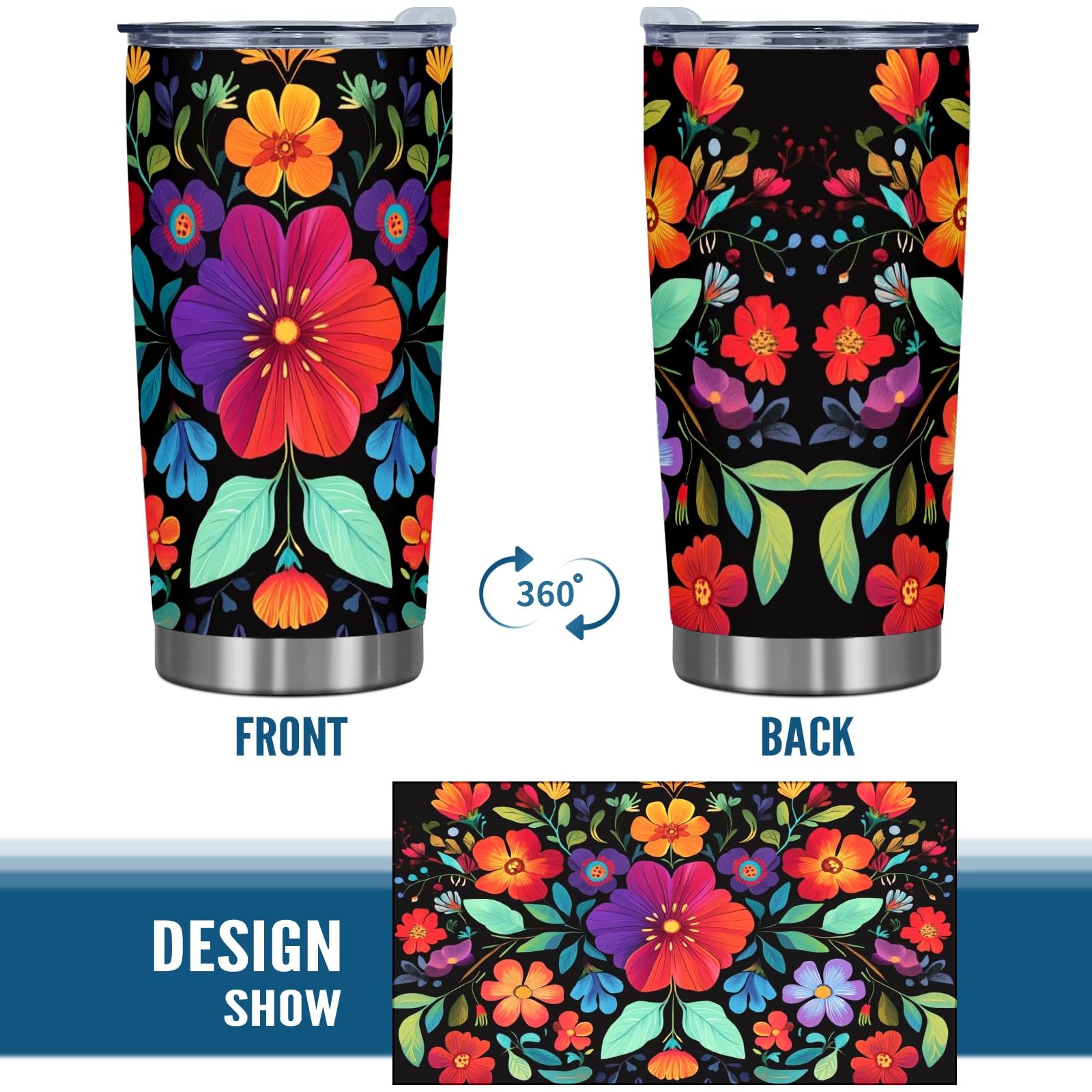 QWEUIOP 20oz Insulated Travel Coffee Mug Colorful Mexican Bird Flower Pattern Stainless Steel Tumbler with Lid Double Wall Vacuum Coffee Cup For Hot and Cold Drinks14111