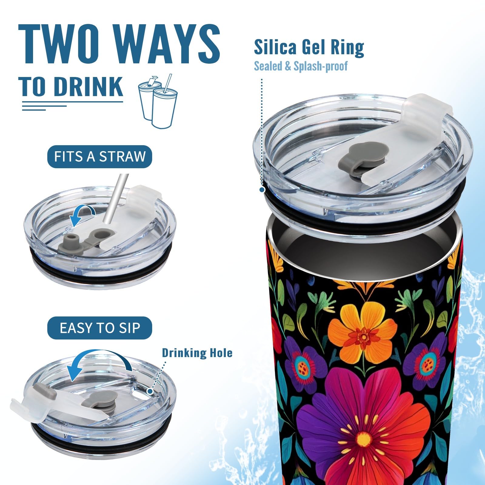 QWEUIOP 20oz Insulated Travel Coffee Mug Colorful Mexican Bird Flower Pattern Stainless Steel Tumbler with Lid Double Wall Vacuum Coffee Cup For Hot and Cold Drinks14111