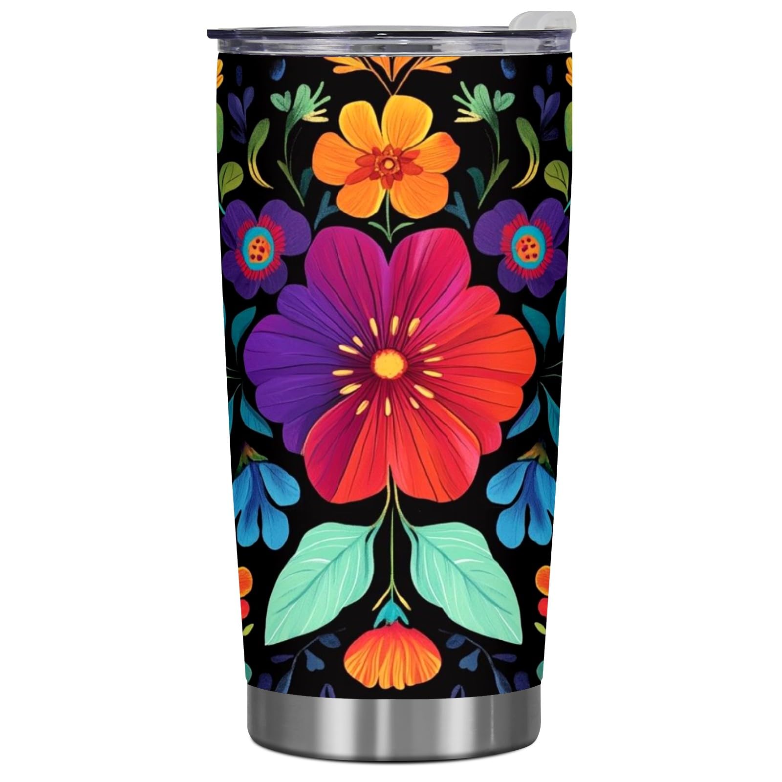 QWEUIOP 20oz Insulated Travel Coffee Mug Colorful Mexican Bird Flower Pattern Stainless Steel Tumbler with Lid Double Wall Vacuum Coffee Cup For Hot and Cold Drinks14111