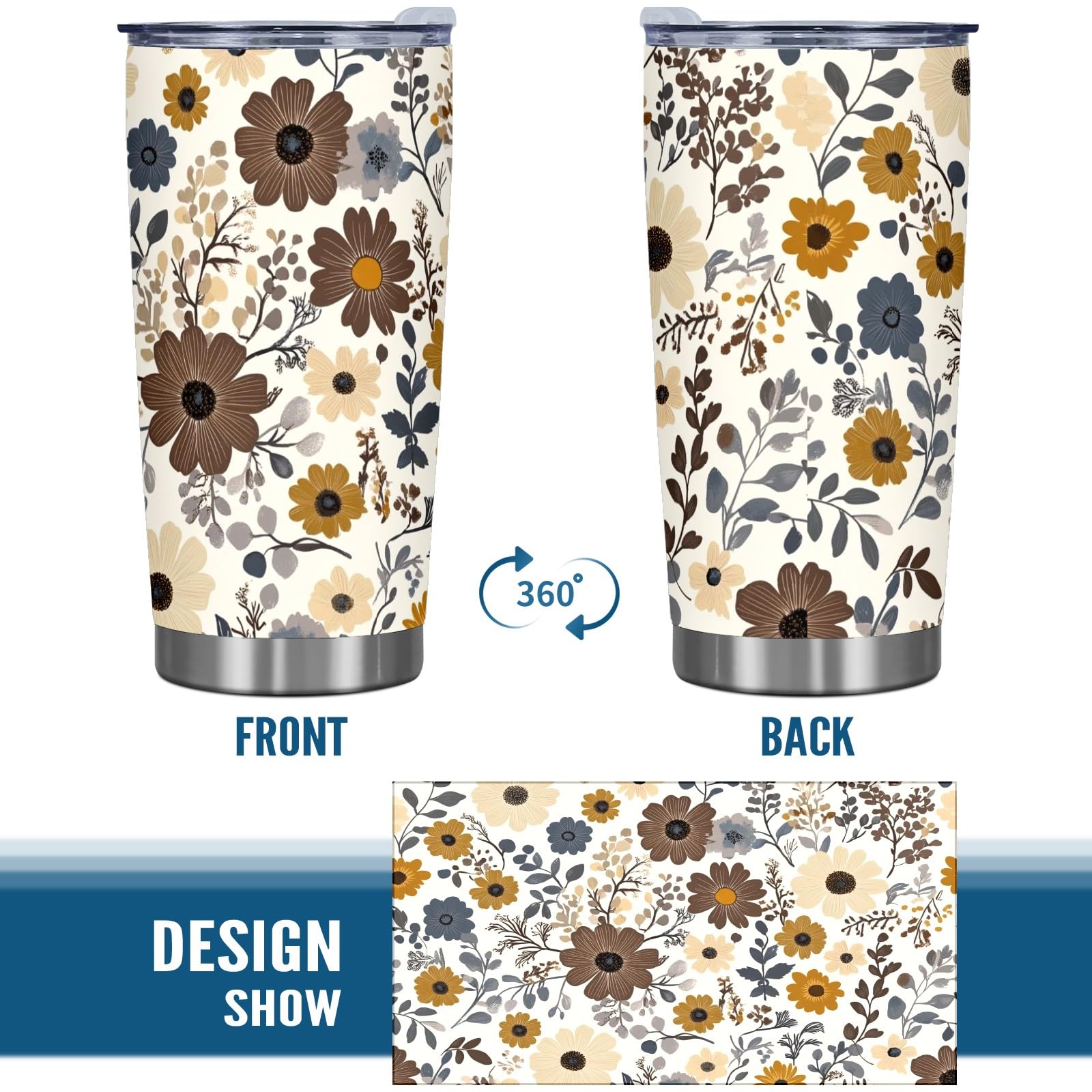 QWEUIOP 20oz Insulated Travel Coffee Mug Abstract Floral Pattern Stainless Steel Tumbler with Lid Double Wall Vacuum Coffee Cup For Hot and Cold Drinks14208