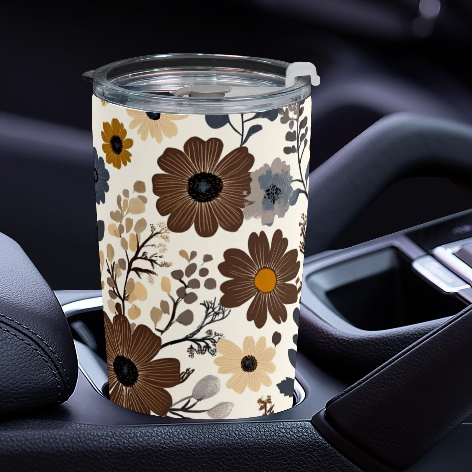 QWEUIOP 20oz Insulated Travel Coffee Mug Abstract Floral Pattern Stainless Steel Tumbler with Lid Double Wall Vacuum Coffee Cup For Hot and Cold Drinks14208