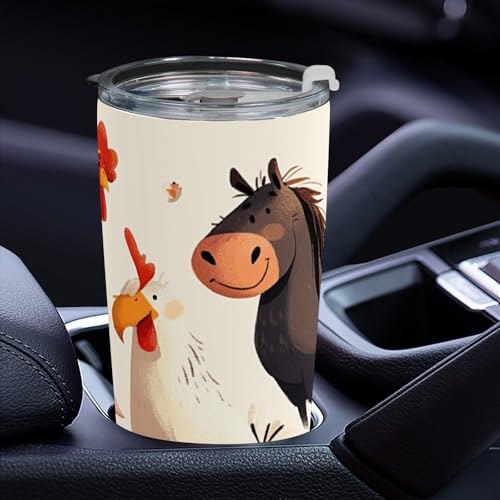 QWEUIOP 20oz Insulated Travel Coffee Mug Retro Pig Chicken Sheep Animal Pattern Stainless Steel Tumbler with Lid Double Wall Vacuum Coffee Cup For Hot and Cold Drinks13983