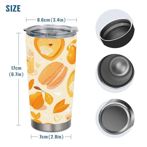 QWEUIOP 20oz Insulated Travel Coffee Mug Cake Peach Pattern Stainless Steel Tumbler with Lid Double Wall Vacuum Coffee Cup For Hot and Cold Drinks14134