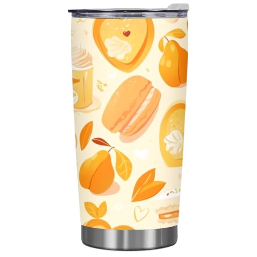 QWEUIOP 20oz Insulated Travel Coffee Mug Cake Peach Pattern Stainless Steel Tumbler with Lid Double Wall Vacuum Coffee Cup For Hot and Cold Drinks14134