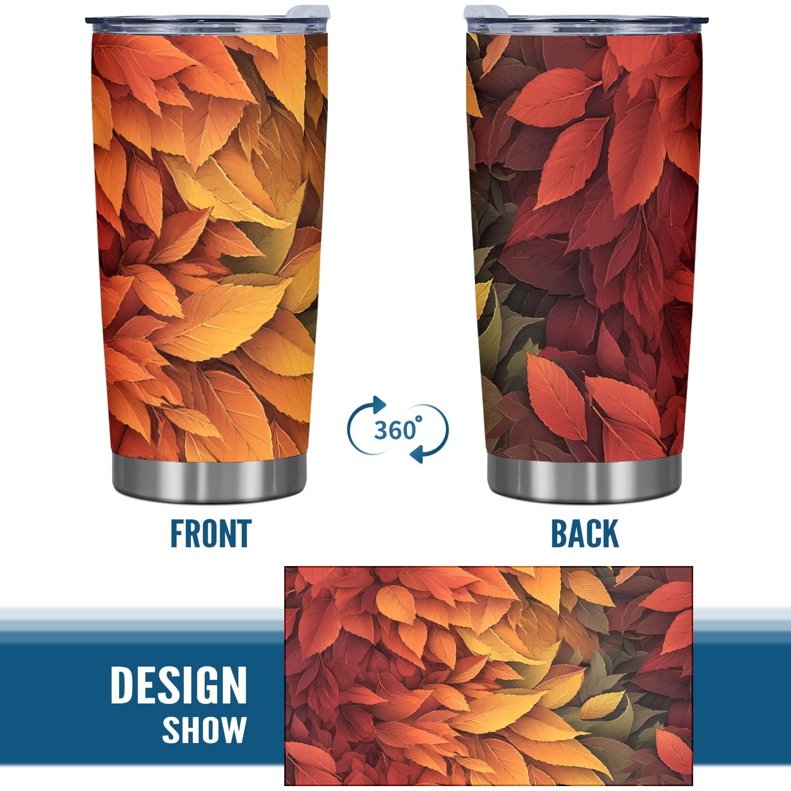 QWEUIOP 20oz Insulated Travel Coffee Mug Autumn Maple Leaf Stainless Steel Tumbler with Lid Double Wall Vacuum Coffee Cup For Hot and Cold Drinks14190