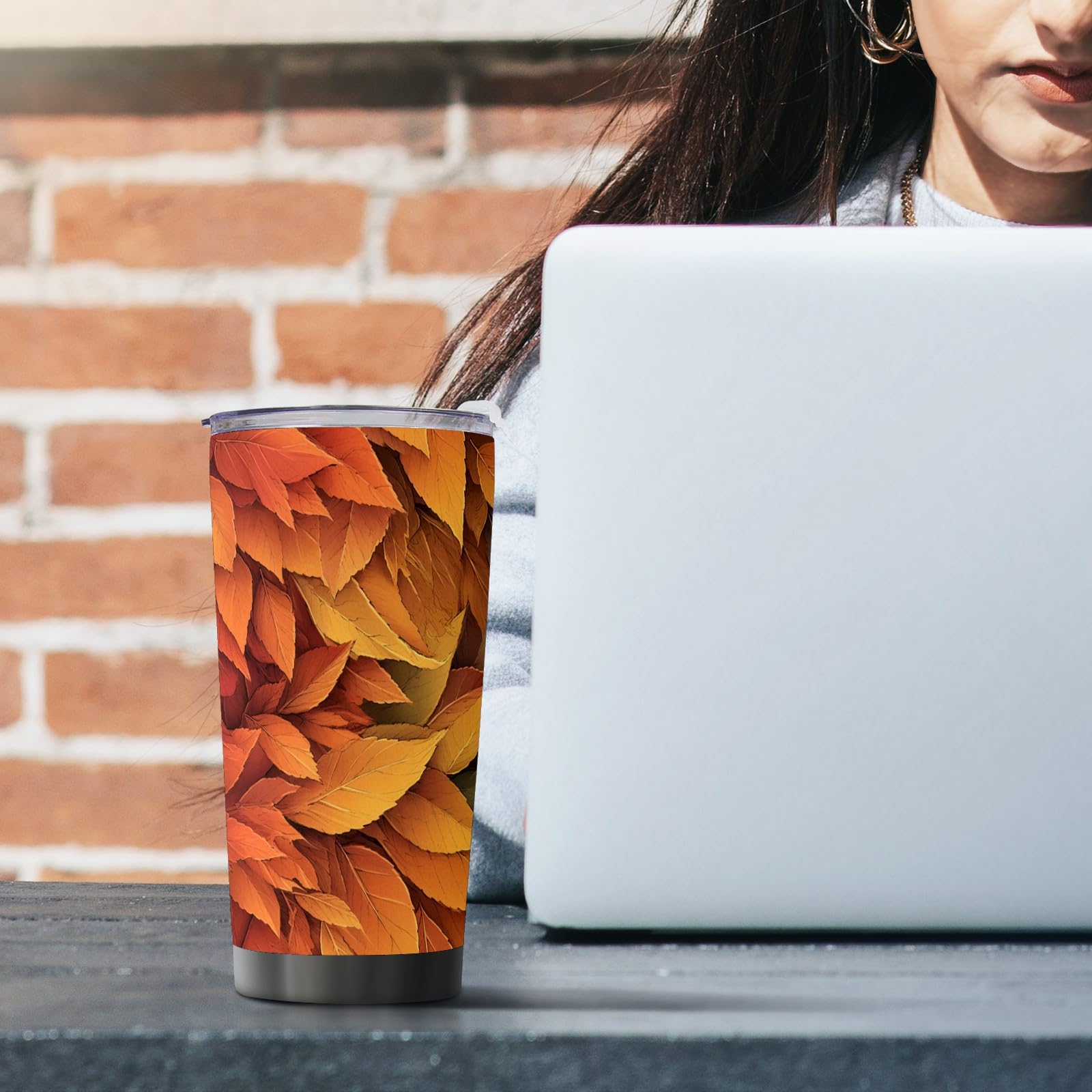 QWEUIOP 20oz Insulated Travel Coffee Mug Autumn Maple Leaf Stainless Steel Tumbler with Lid Double Wall Vacuum Coffee Cup For Hot and Cold Drinks14190