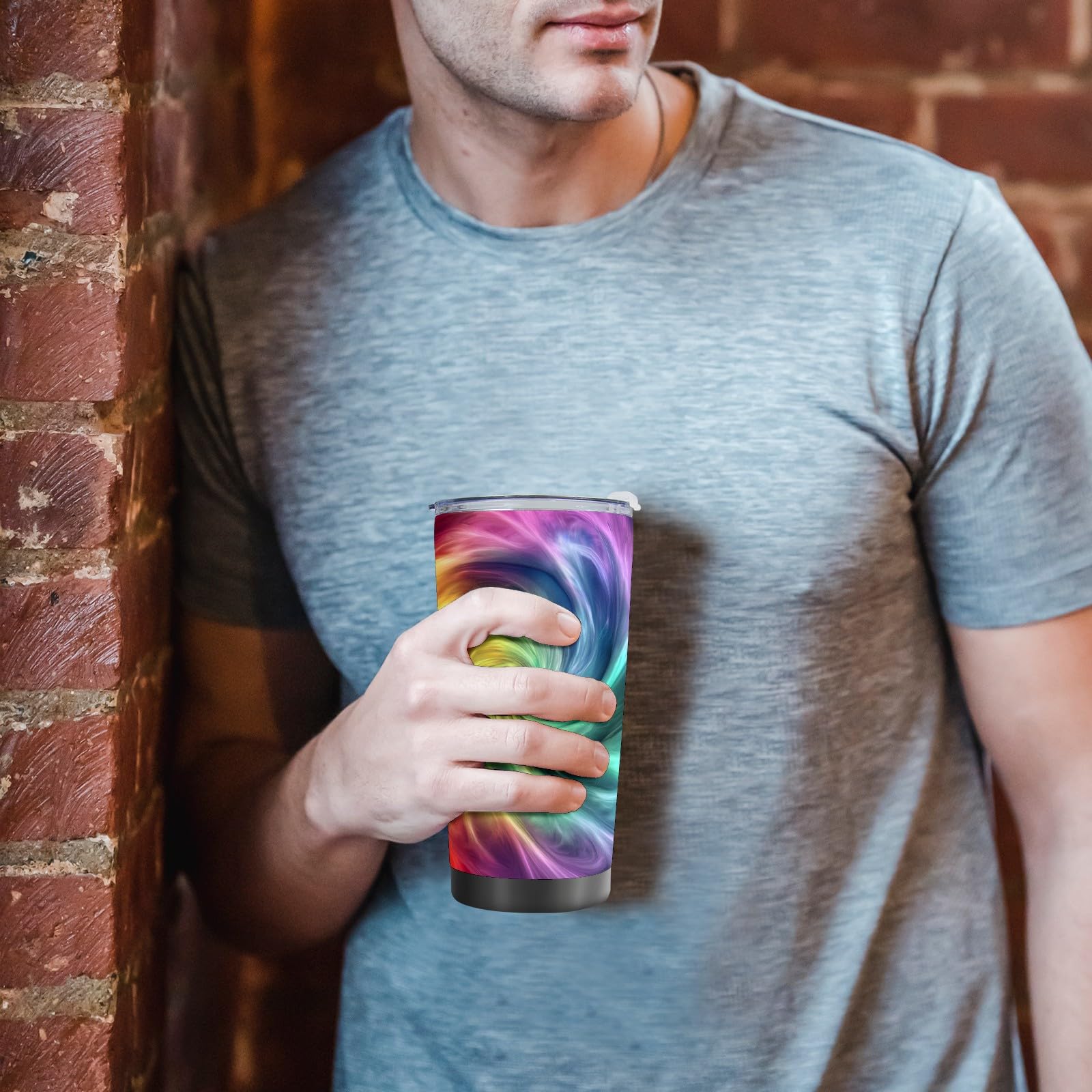 QWEUIOP 20oz Insulated Travel Coffee Mug Abstract Rainbow Coloured Tie Dye Pattern Stainless Steel Tumbler with Lid Double Wall Vacuum Coffee Cup For Hot and Cold Drinks14202