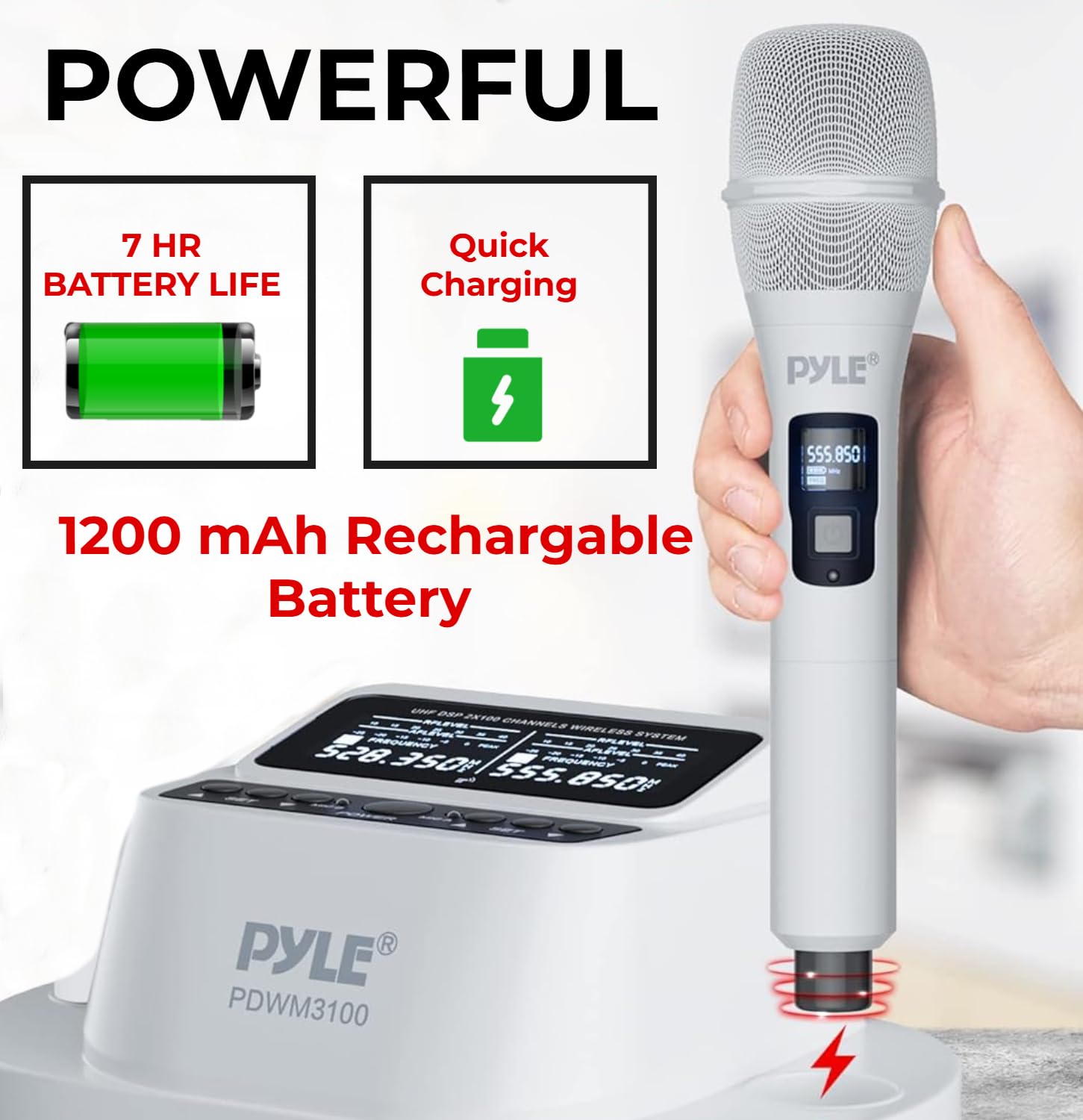Pyle Wireless Microphones - UHF 2x100 Channel Receiver, Karaoke Microphone with DSP, High-Fidelity, Infrared Sync, Wireless Microphone System for Professional Singers, Stage & Artists (Renewed)