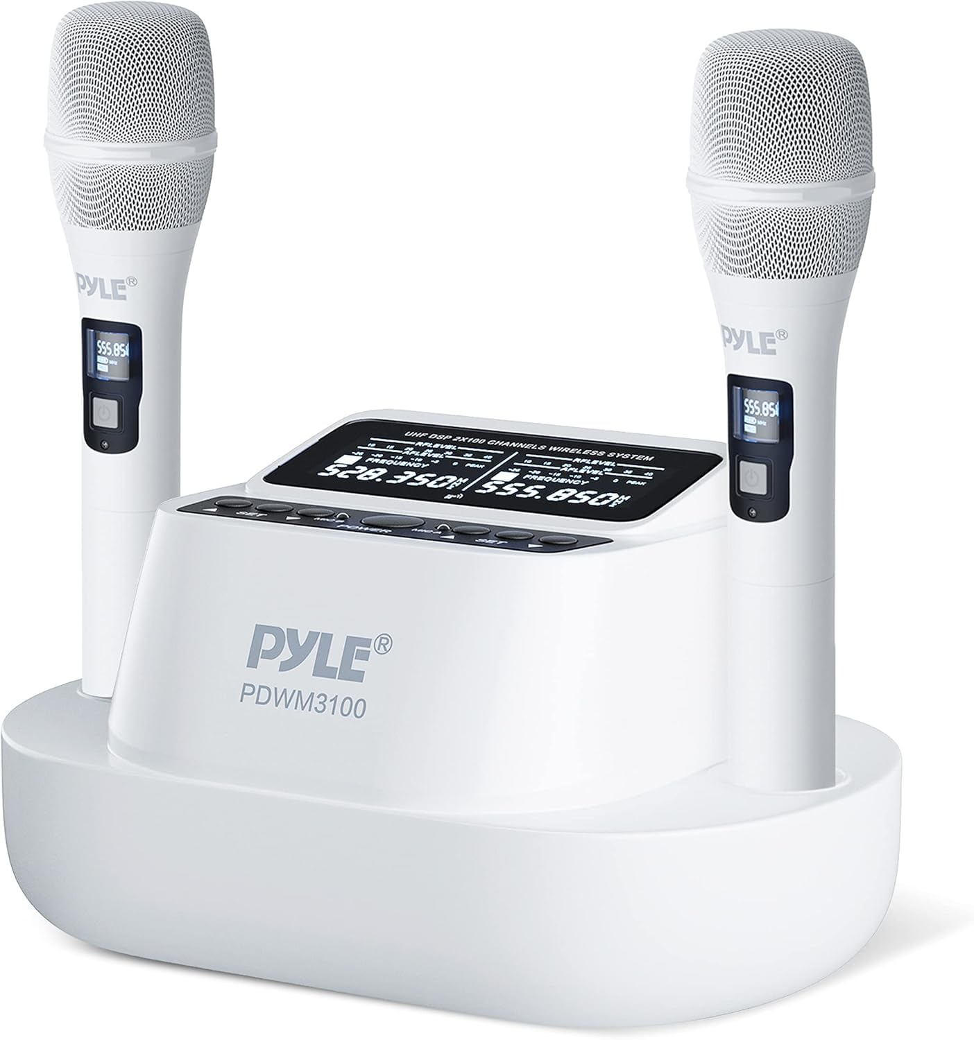 Pyle Wireless Microphones - UHF 2x100 Channel Receiver, Karaoke Microphone with DSP, High-Fidelity, Infrared Sync, Wireless Microphone System for Professional Singers, Stage & Artists (Renewed)