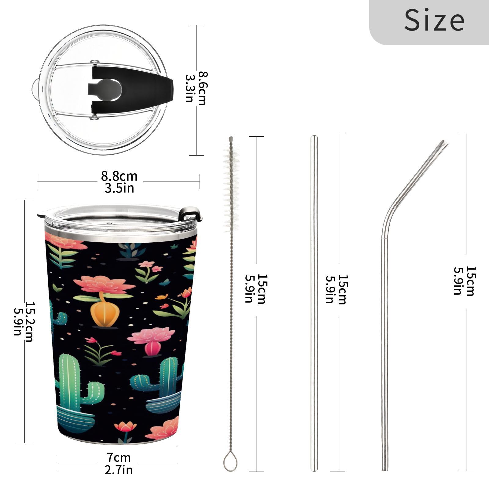 Wassud Cactus Pattern 20 oz Tumbler with Lid and Straw Stainless Steel Double Wall Vacuum Tumblers Insulated Travel Coffee Mug for Cold and Hot Drinks