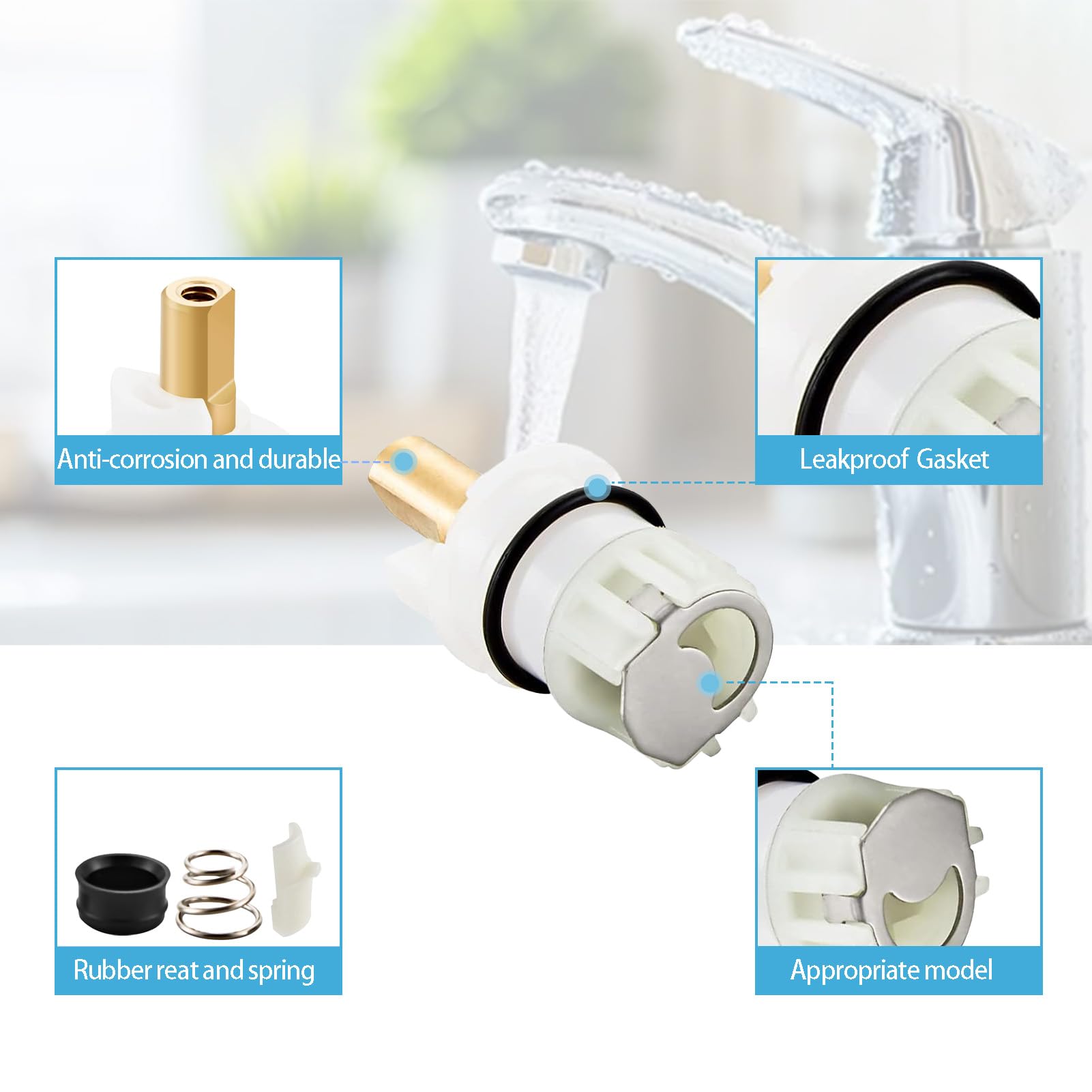 RP25513 Faucet Stem Replacement Kit for Delta Two-Handle Faucets - Includes RP24096 Cartridge, RP4993 Seat & Spring, RP24097 Turn Stop - Durable Brass & Plastic Construction (1 Pack)