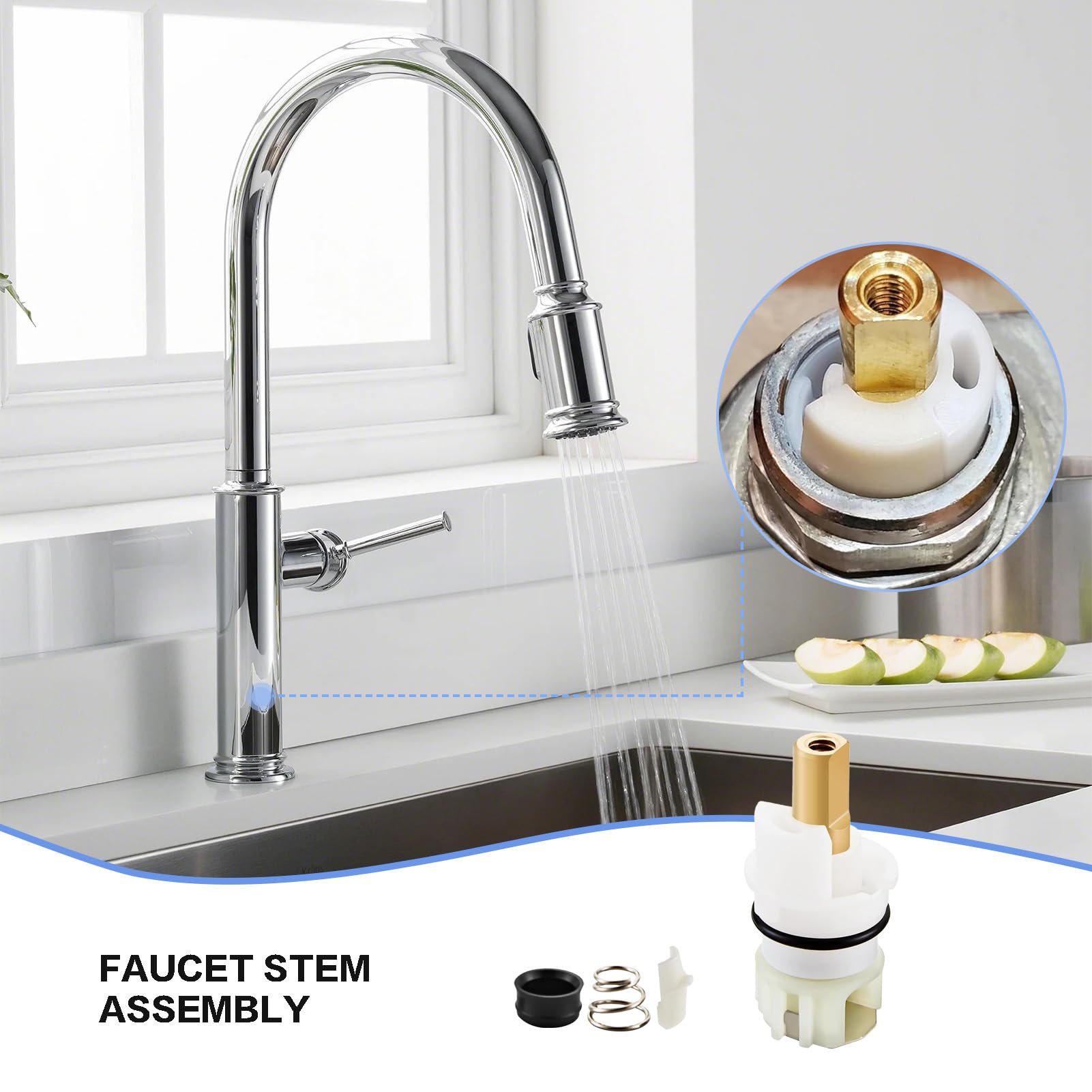 RP25513 Faucet Stem Replacement Kit for Delta Two-Handle Faucets - Includes RP24096 Cartridge, RP4993 Seat & Spring, RP24097 Turn Stop - Durable Brass & Plastic Construction (1 Pack)