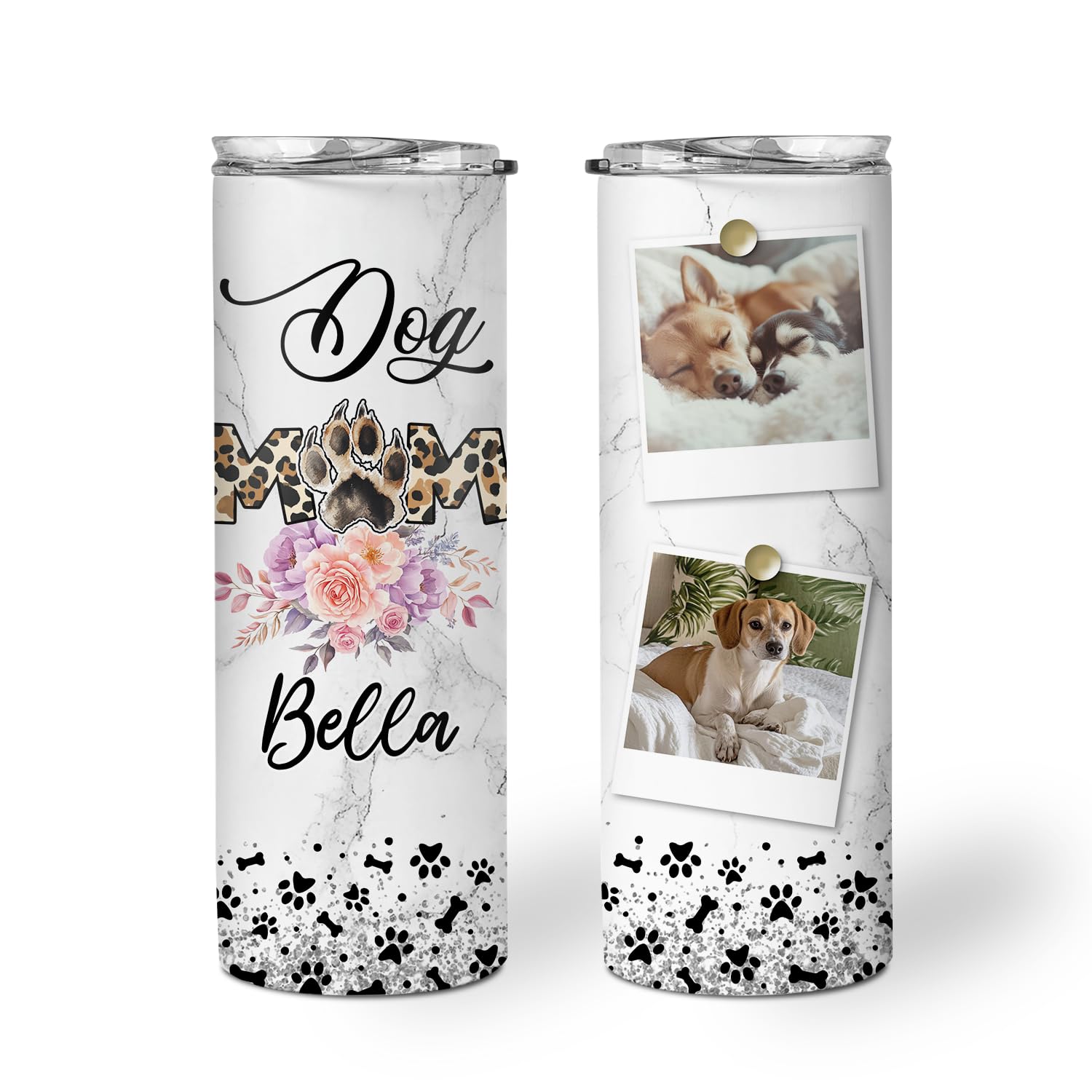 Hyturtle Personalized Dog Mom 20oz Tumbler with Lid Gifts for Dog Lovers, Mother's Day Cup Gift For Women, Best Birthday Gift Ideas for Fur Mama Custom Name Photo Stainless Steel Travel Skinny Cup