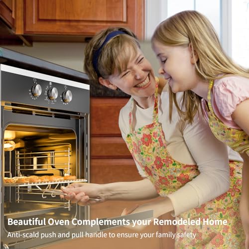24'Electric Single Wall Oven with 2 Racks 2.6 cu. ft., 8 Functions, Built-in Wall Oven Mechanical Knob, 360°Rotisserie, 220V 3220W True Convection Wall Oven, Safety Lock, Timer, 304 Stainless