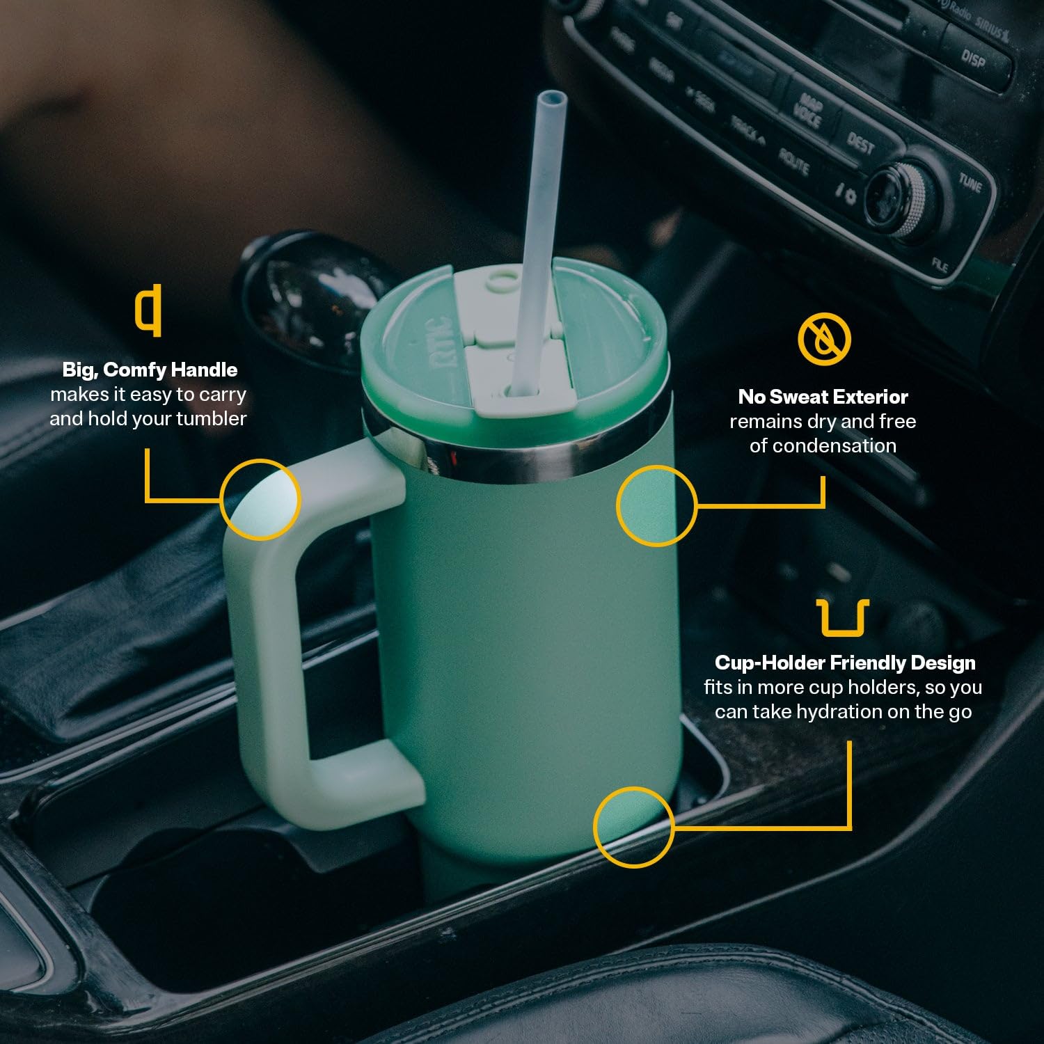 RTIC 30 oz Road Trip Tumbler Double-Walled Insulated Stainless Steel Portable Travel Coffee Mug Cup with Lid, Handle and Straw, Fresh Mint Glitter