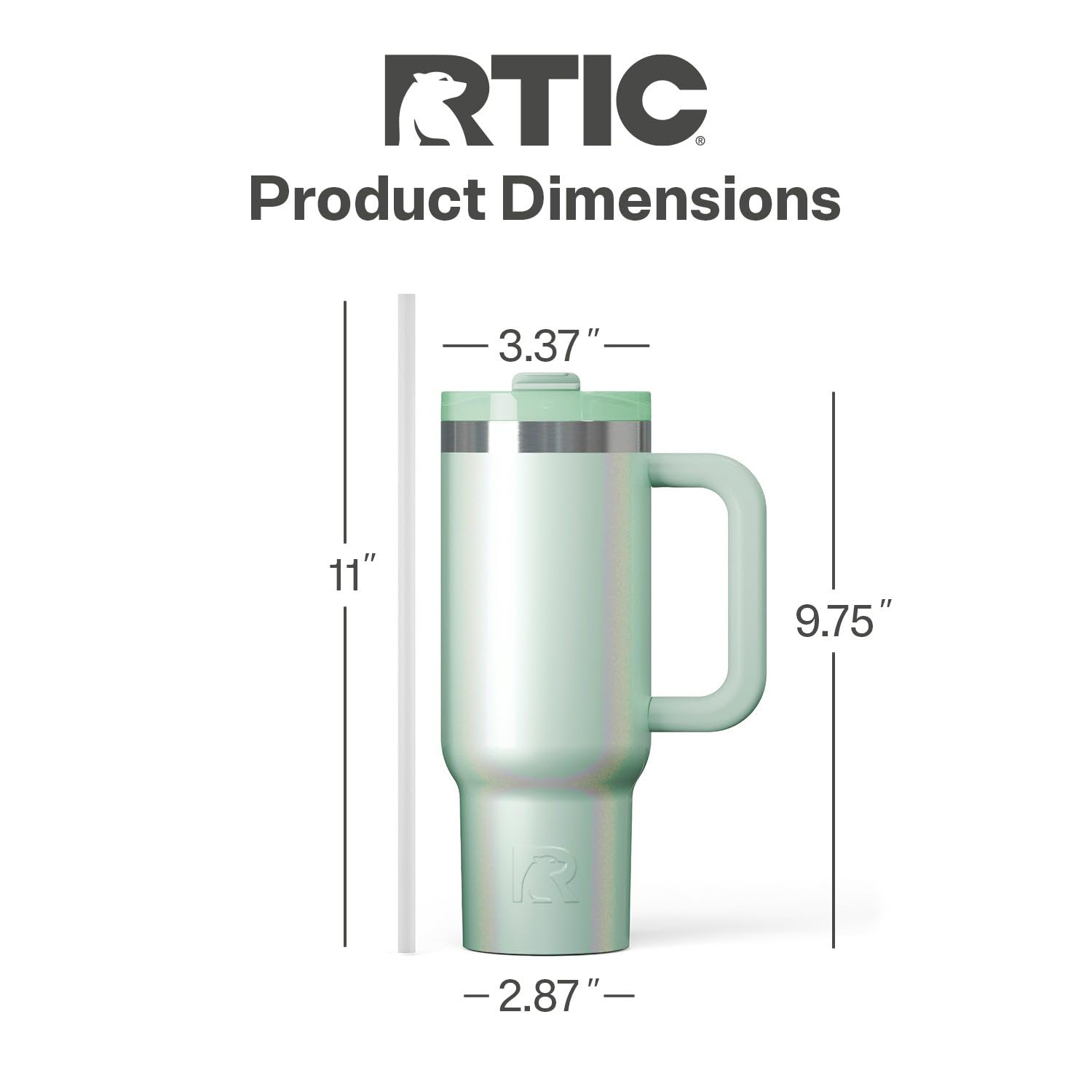 RTIC 30 oz Road Trip Tumbler Double-Walled Insulated Stainless Steel Portable Travel Coffee Mug Cup with Lid, Handle and Straw, Fresh Mint Glitter