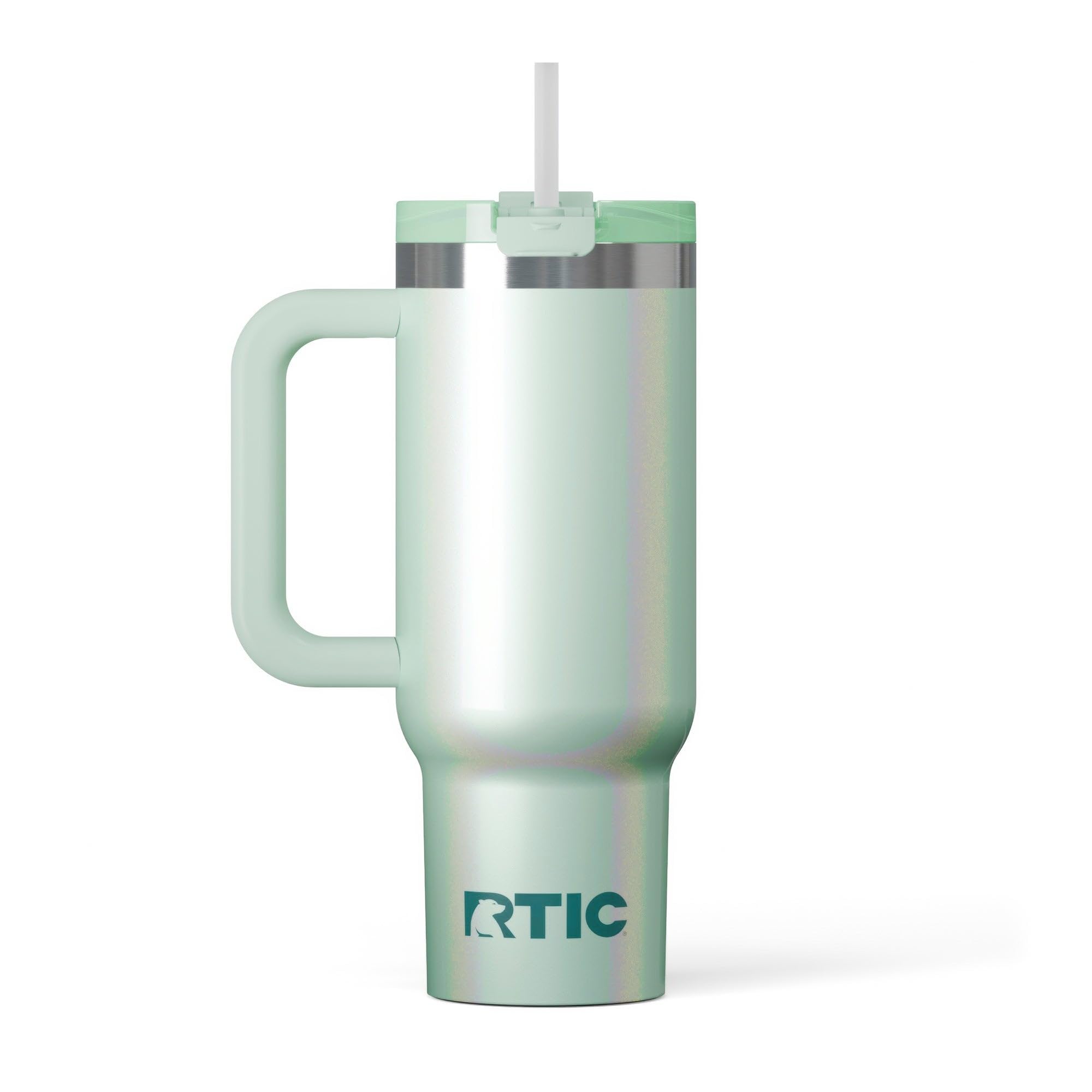 RTIC 30 oz Road Trip Tumbler Double-Walled Insulated Stainless Steel Portable Travel Coffee Mug Cup with Lid, Handle and Straw, Fresh Mint Glitter