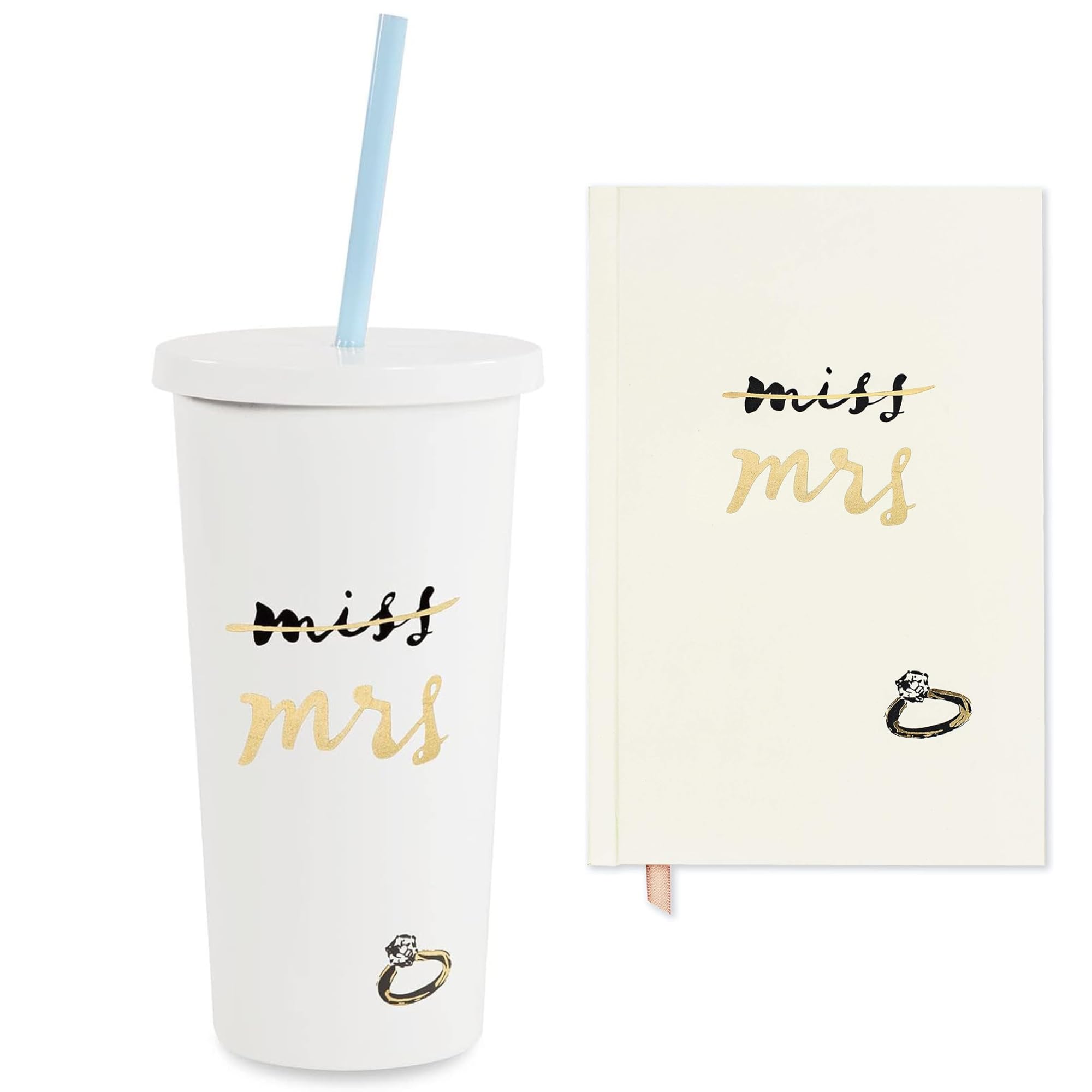 kate spade new york 20 oz Acrylic Miss to Mrs. Tumbler Bundle with 8.25" x 5.25" Bridal Journal with 200 Lined Pages, Miss to Mrs.