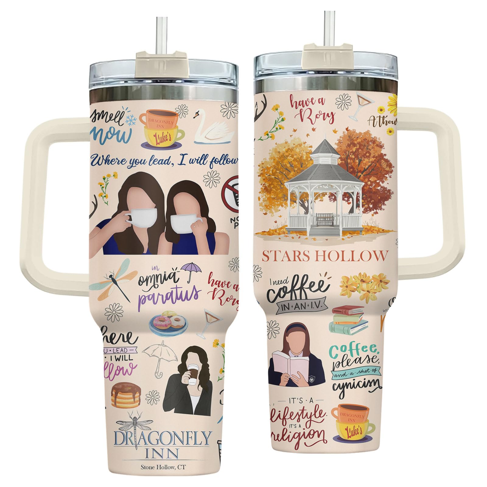 GEPOSTORE TV Show Tumbler 40oz Stainless Steel Tumbler with Handle, Stars Coffee Travel Cup, Birthday Gifts for Movie Lover