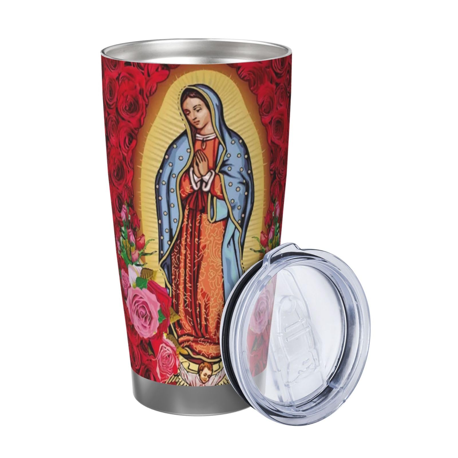 Our Lady Of Guadalupe Christmas Gifts Mexican Flag Virgin Mary Car Cup 20 Oz Stainless Steel Travel Cup - Double Wall Insulated Coffee Mugs With Splash-Proof Travel Mug