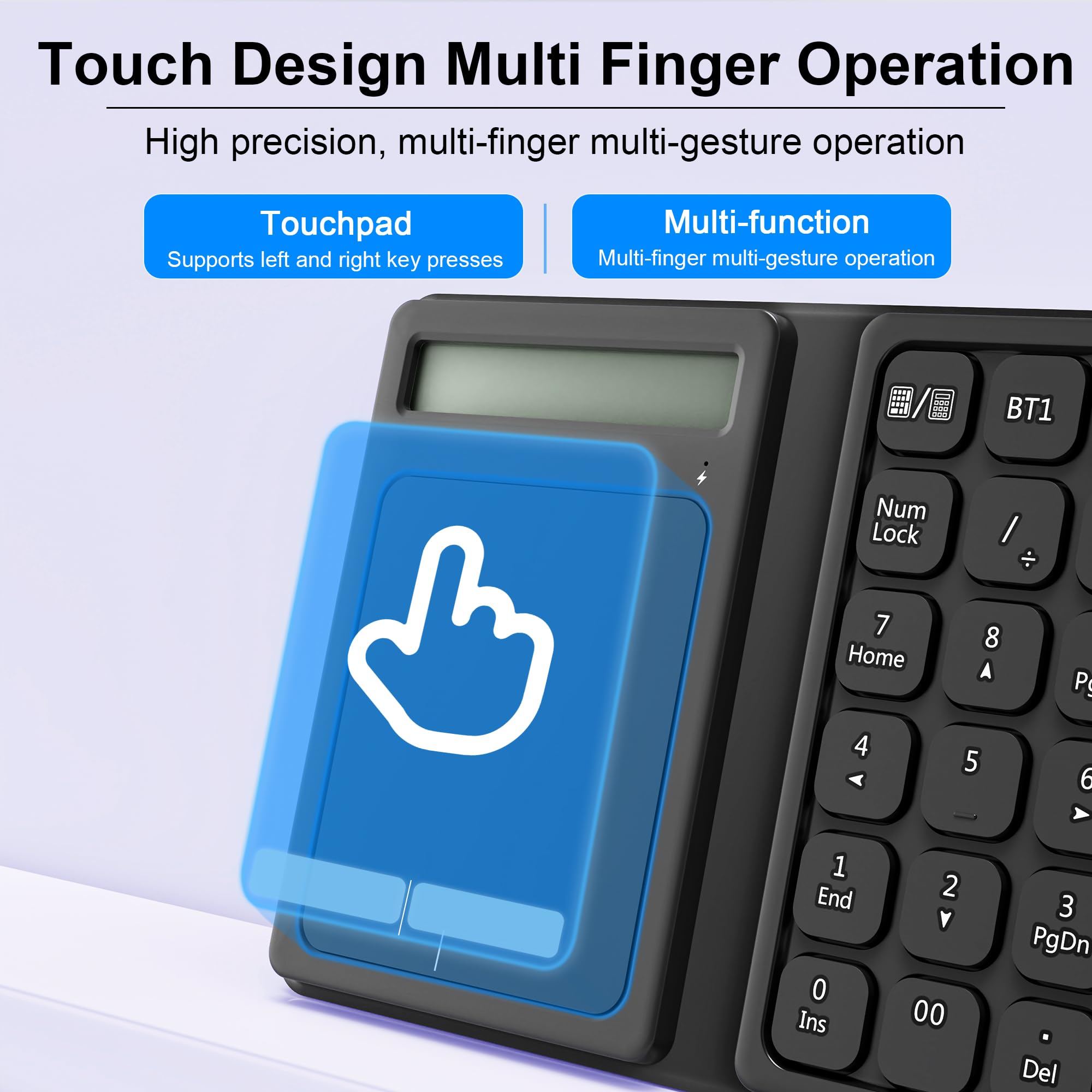 Bluetooth Number Pad, Foldable 2.4G Wireless Numeric Keypad with Display Calculator & Touchpad, Wireless Number Pad Slim 23 Keys Portable Financial Accounting Numpad Keyboard for PC Laptop Desktop