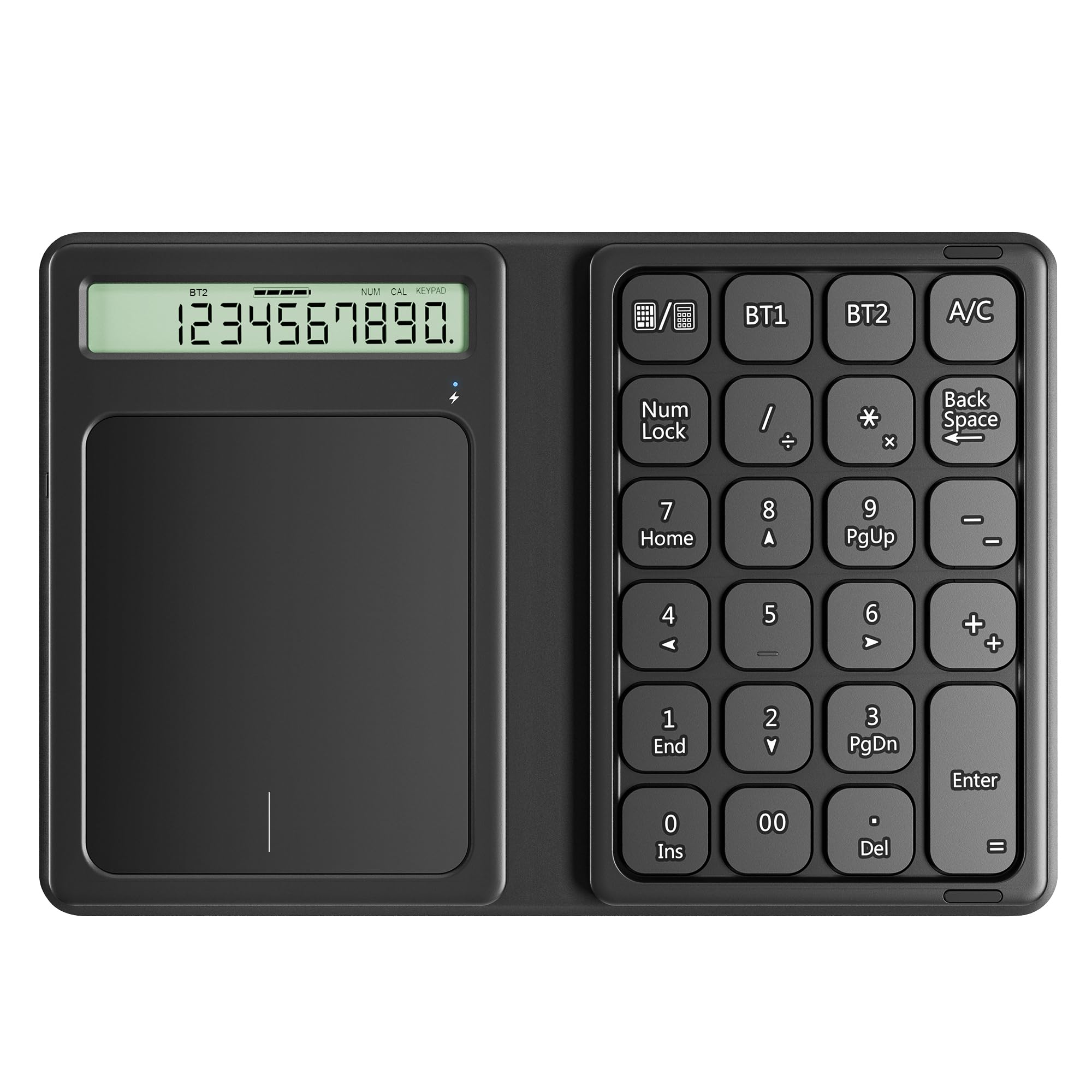 Bluetooth Number Pad, Foldable 2.4G Wireless Numeric Keypad with Display Calculator & Touchpad, Wireless Number Pad Slim 23 Keys Portable Financial Accounting Numpad Keyboard for PC Laptop Desktop