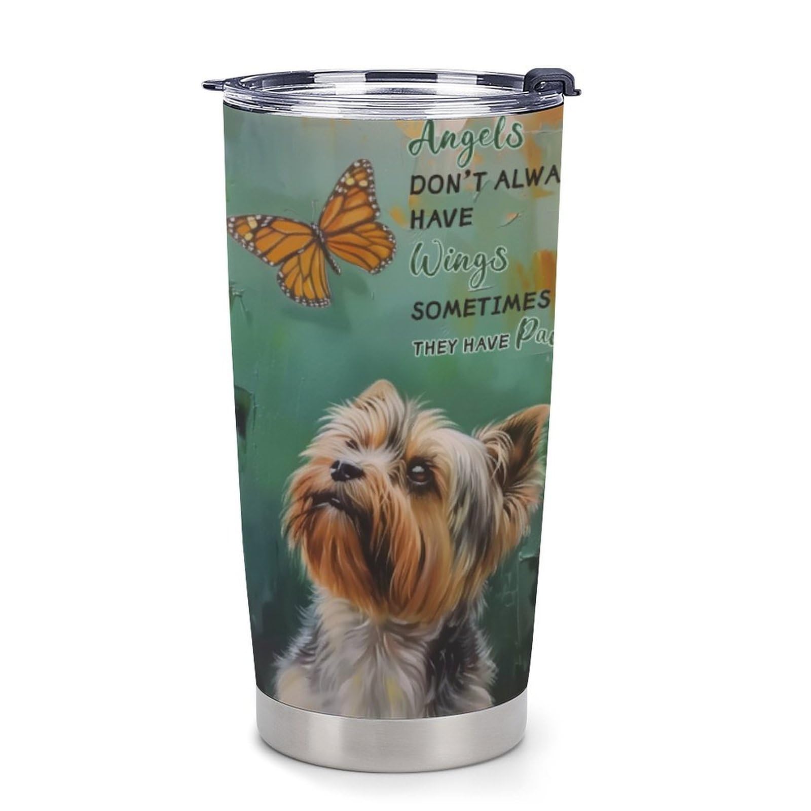 CIMOXDERRT Yorkie Dog Looking Butterfly Tumbler Insulated Stainless Steel Travel Tumbler Car Cup With Lid 20 OZ