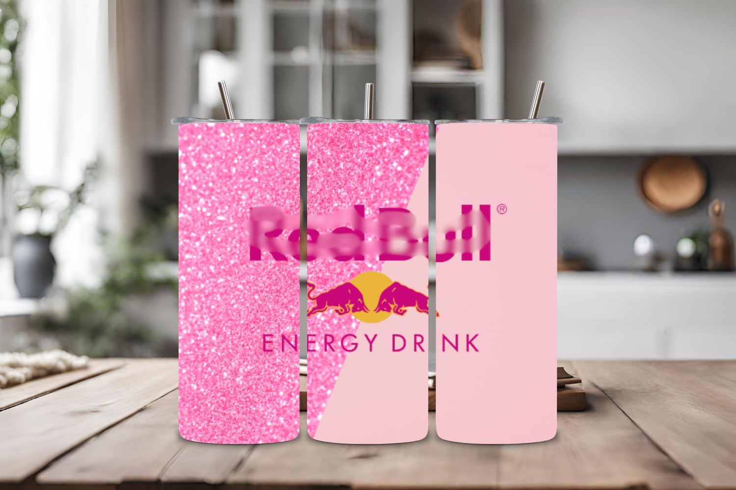 Stainless Steel 20 oz Double Wall Skinny Tumbler Cup Travel Mug with lid and straw Bad B Energy Pink Image Bull