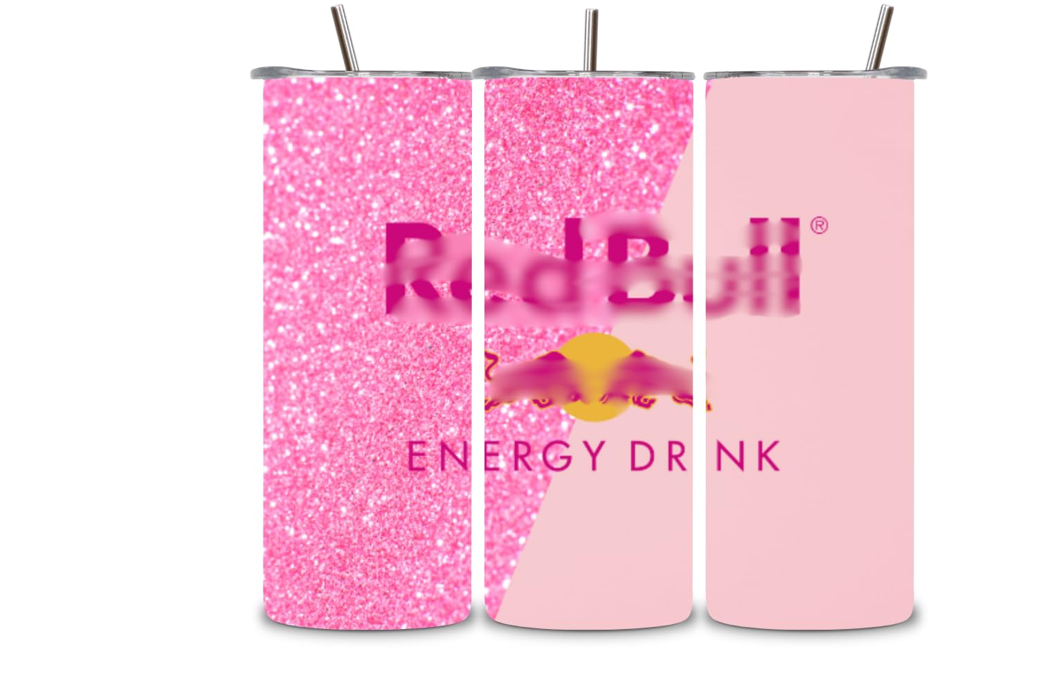 Stainless Steel 20 oz Double Wall Skinny Tumbler Cup Travel Mug with lid and straw Bad B Energy Pink Image Bull