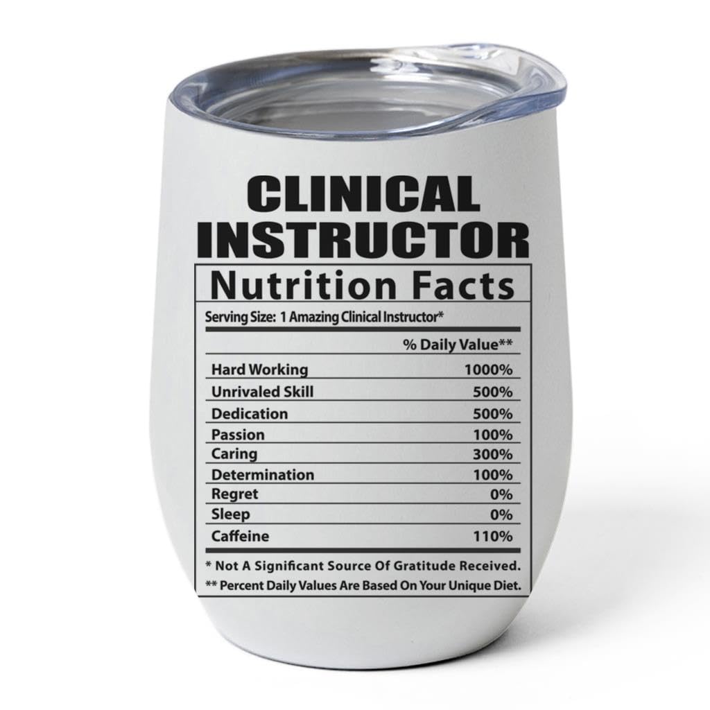 Lovesout Clinical Instructor Wine Tumbler 12oz Stainless Steel Vacuum Insulated Cup With Lid - Funny Nutritional Facts Design - Appreciation Gifts Gifts for Coworkers