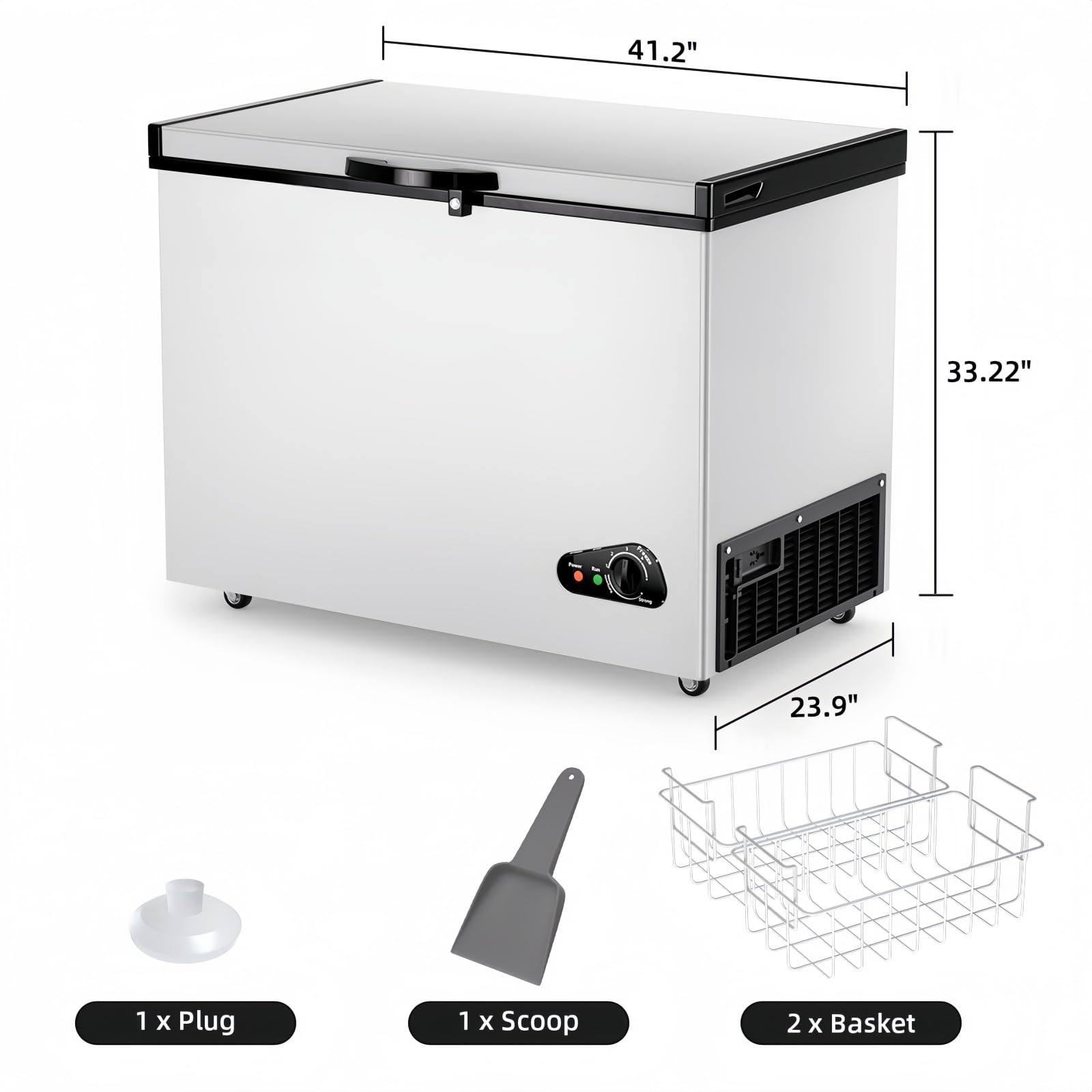 Large Commercial Chest Freezer 14.5 Cu Ft Deep Freezer with 2 Removable Basket and Adjustable Thermostat - Energy Saving Quiet for Home, Supermarkets, and Garages with Glass