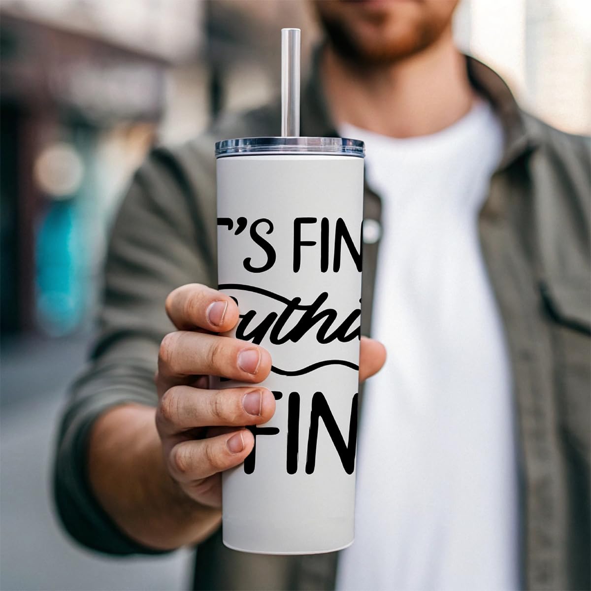 It's Fine Everything Is Fine Skinny Tumbler 20oz with Straw Insulated Water Bottle Gift