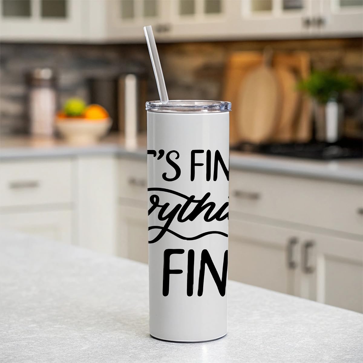 It's Fine Everything Is Fine Skinny Tumbler 20oz with Straw Insulated Water Bottle Gift