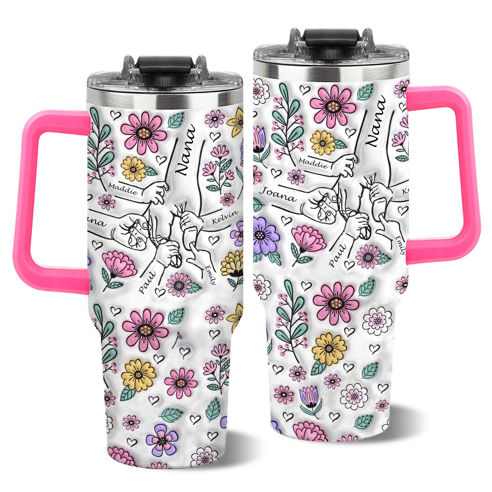 Personalized Mothers Day Birthday Gifts for Mom Nana Grandma, Custom You Hold Our Hands Also Our Hearts 2D 40oz Tumbler with Name, Customized Mother's Day Gifts from Daughter Son Kid, Travel Cup