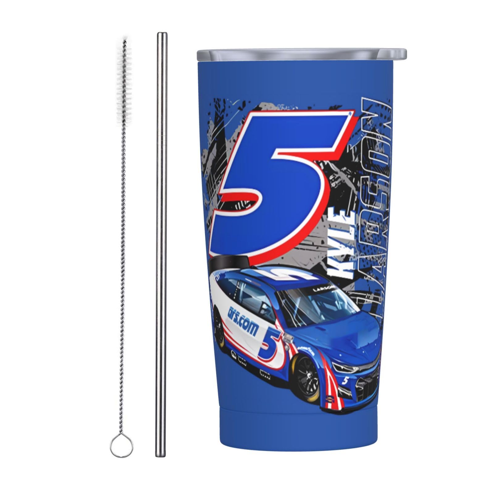 YFTRC Kyle Larson 5 Insulated Tumbler 20oz Tumbler with Lids and Metal Straws Stainless Steel Vacuum Insulated Travel Mug Coffee Cup Indoor Outdoor Ice Drinks Hot Beverage