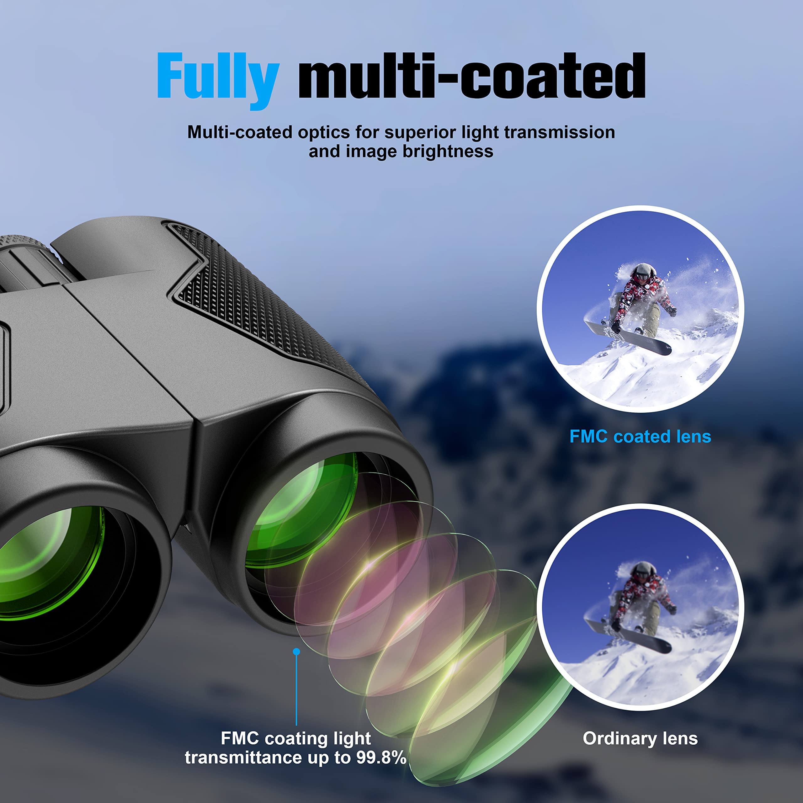Binoculars 12x25 for Adults and Kids Night Vision Binoculars Compact Binocular Large Eyepiece Waterproof Binocular Wide Field of View for Bird Watching,Hiking,Hunting,Concert with Carrying Bag