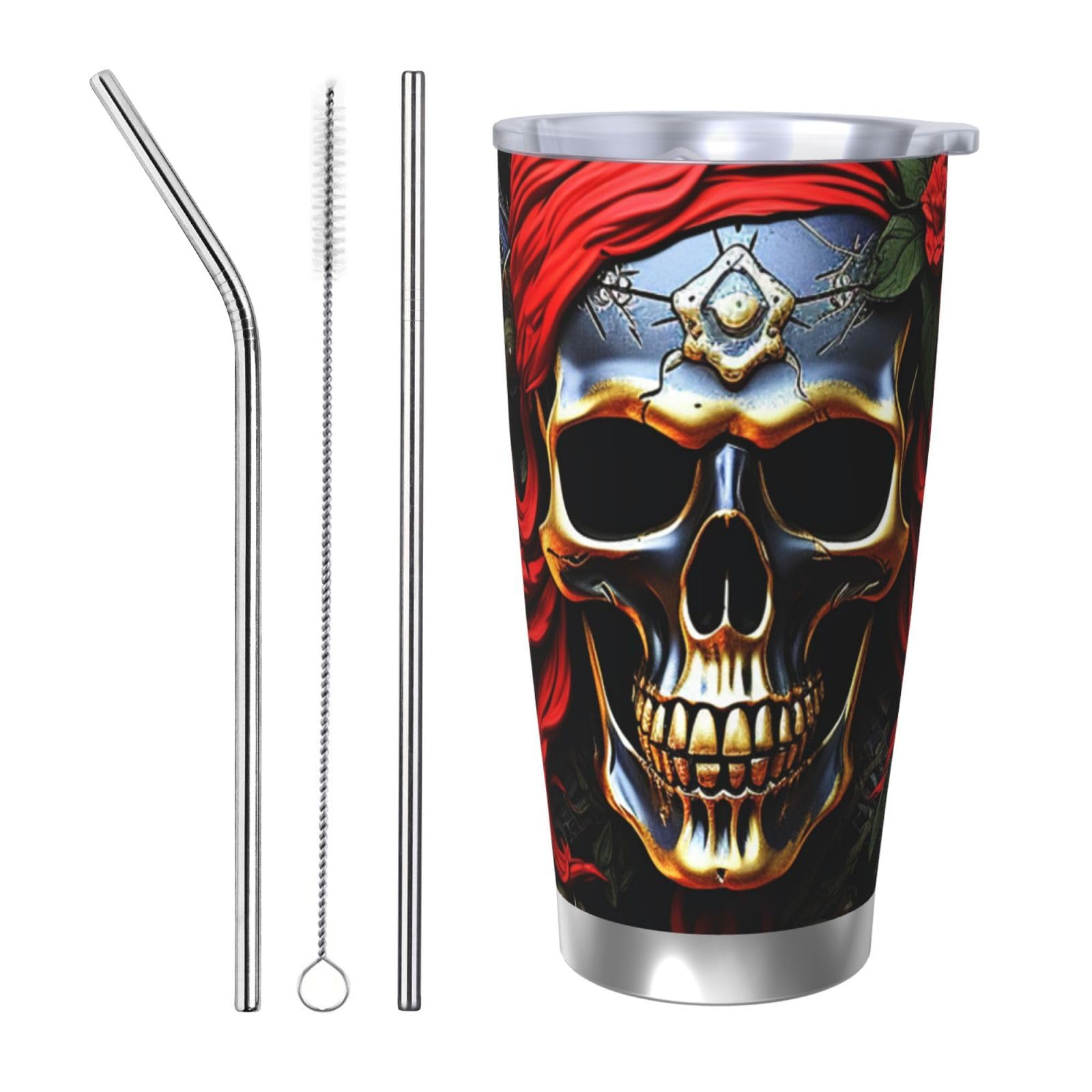 QMNEHJ 20 Oz Stainless Steel Tumbler With Lid And Straw Double Wall Vacuum Insulated Coffee Thermal Cup Pirate Skull Travel Coffee Mug Reusable Water Bottle For Hot And Cold Drink