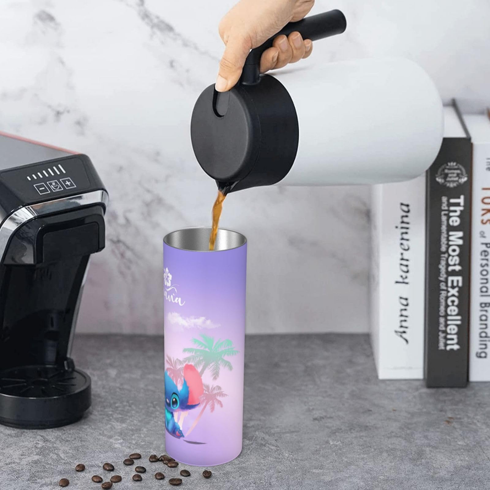 GASPOO Stitch Travel Coffee Mug Cup 20oz Double Wall Vacuum Insulated Stainless Steel Tumbler With Leak-Proof Lid And Straw For Ice And Hot Drink
