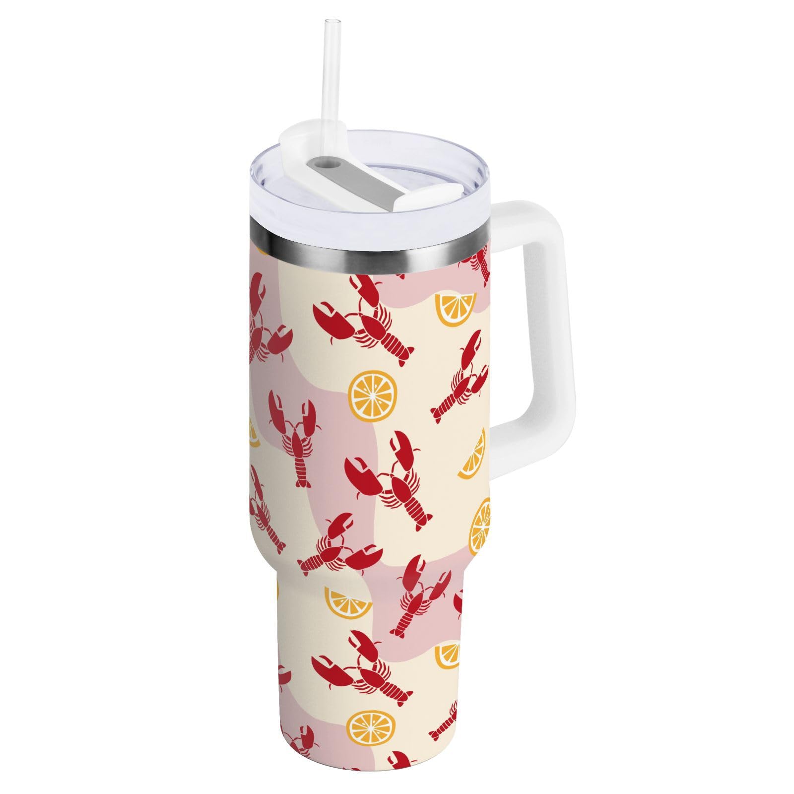 Slewiaeky Skinny Shrimp Lobster 40 oz Tumbler with Handle Straw and Lid Crayfish Stainless Steel Vacuum Insulated Reusable Water Bottle Glasses Travel Mug Thermal Cup for Home Office Car