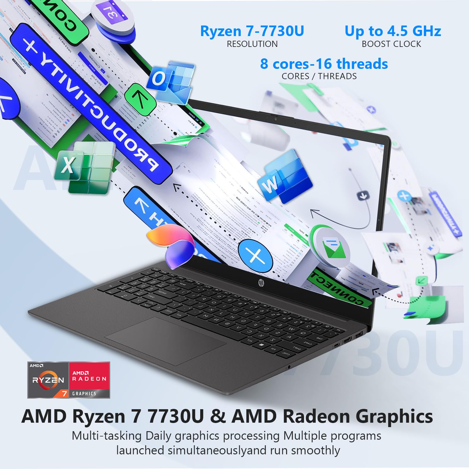 HP 15.6" FHD Business Laptop 2025 Lastest with AMD Ryzen 7 7730U, 64GB RAM |2TB SSD,Numeric Keypad, Webcam, Permanent Window 11 Pro&MS Office Pro 2024,WiFi 6& Bluetooth 5.3