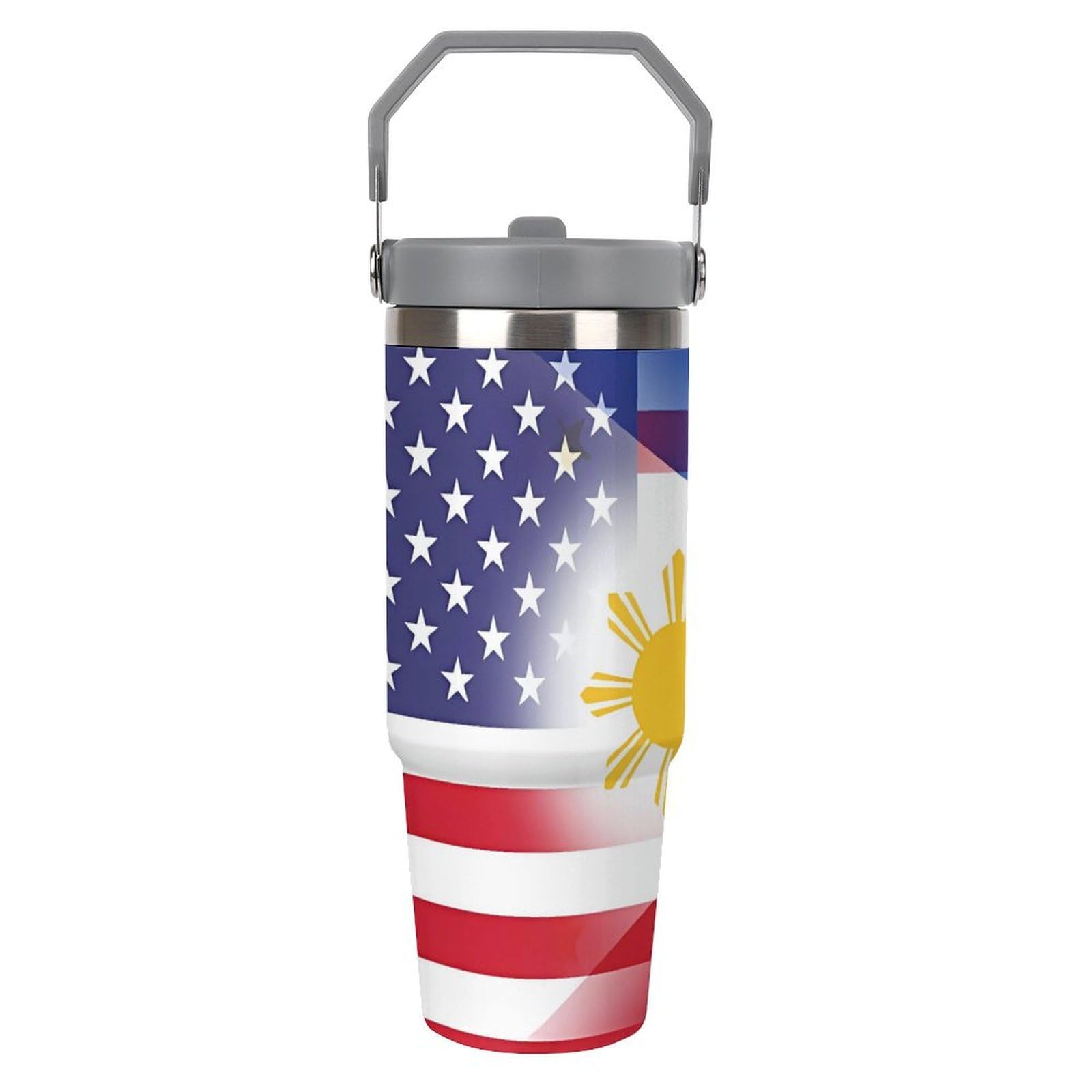 U.S. Philippines Flag Cute 30 Oz Tumbler with Handle Large Insulated Cup Stainless Steel Mug Gifts for Women Men
