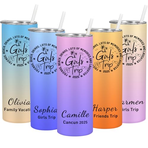 Personalized Girls Trip Tumbler, Custom Beach Vacation Tumbler with Name, Girls Weekend Gifts for Women, 2025 Girl Trip Cup Gifts, 20 oz Stainless Steel Cup with Straws, Bachelorette Party Gift