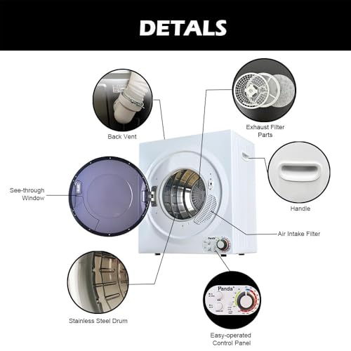 Panda Compact Dryer 13.2 lbs Load Volume 110V 1500W Portable Clothes Dryer 3.5 cu.ft. Stainless Steel Tub, 4 Drying Modes